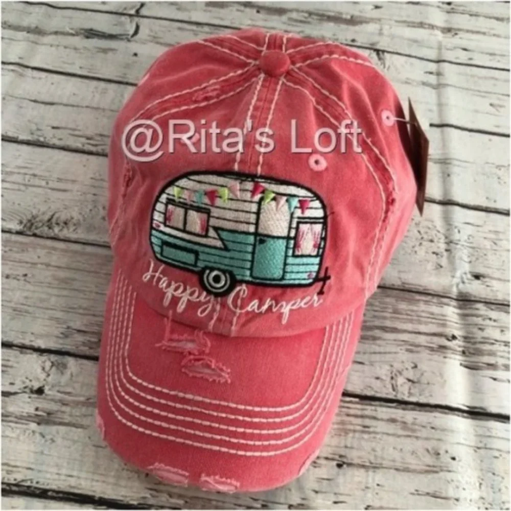 Accessories | Happy Camper Embroidered Vintage Style Ball Cap | Poshmark